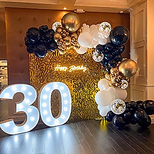 Black and Gold Balloons Garland Arch Kit, 124pcs 18 12 10 5 In Black White Metallic Gold Confetti Latex Balloons Arch Kit for Graduation Baby Shower Birthday Wedding With Balloon Strip and Gold Ribbon