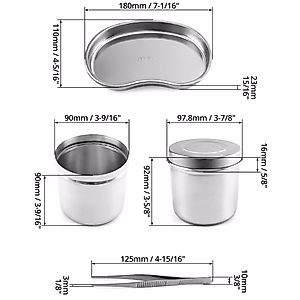 QWORK Medical Tray with Sterilizing Jar and Tweezer, Stainless Steel Sterilizer Surgical Tray, Instrument Tray