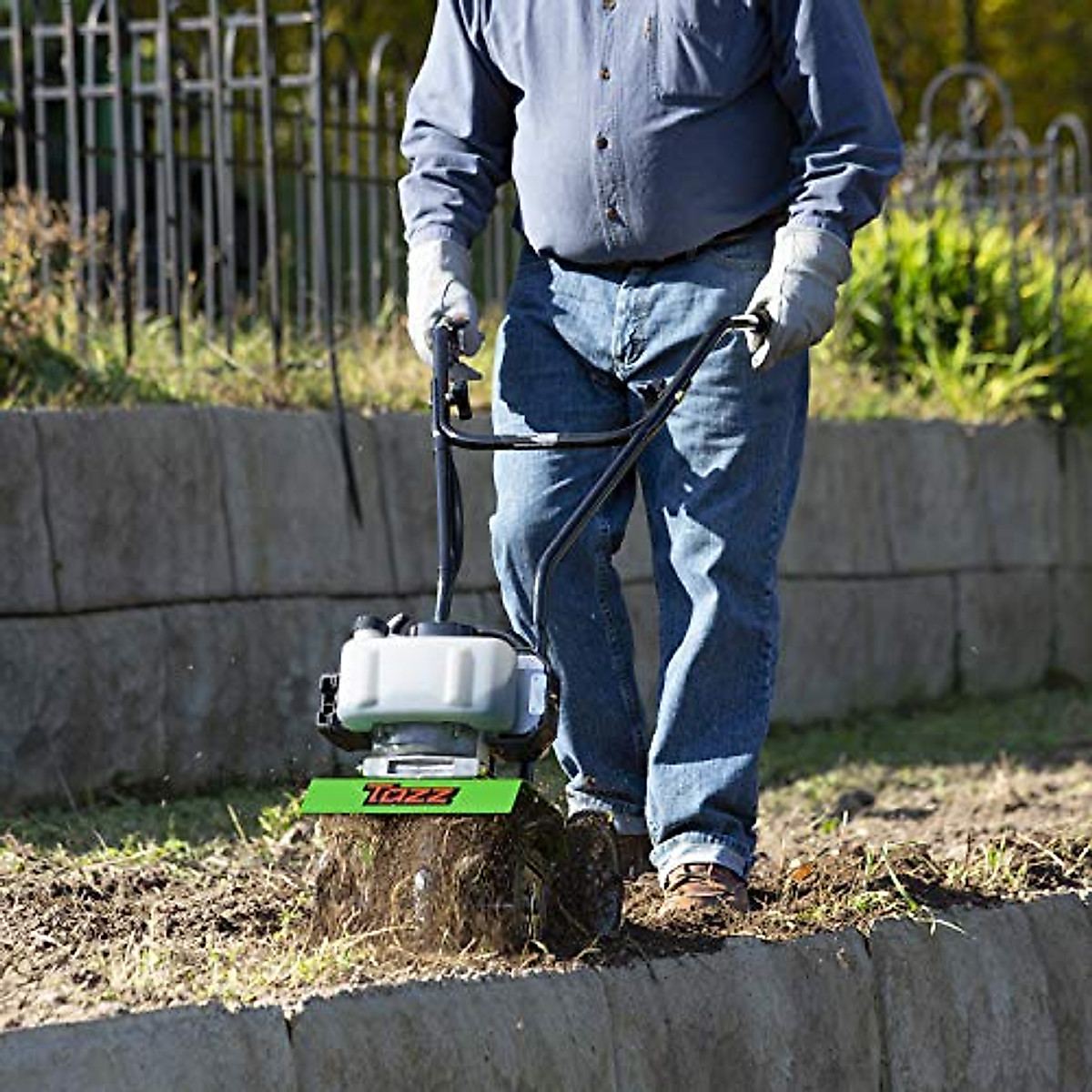 TAZZ 35351 Garden Cultivator, 33cc 2-Cycle Viper Engine, Gear Drive Transmission, Adjustable Height Wheels, Green
