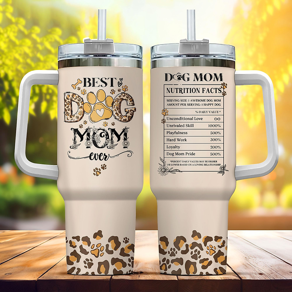 99WHALE Dog Mom Leopard Nutrition Facts, Tumbler 40 Oz With Handle Lid And Straw, Dog Mom Gifts, Mommy Day Mothers Handle Mama World Cups Print Simple Best Modern Women Black Eleven