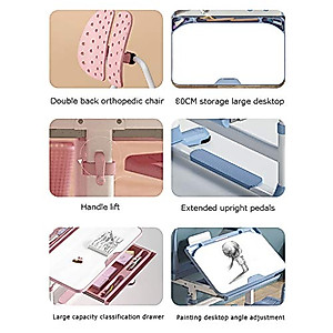 Height-Adjustable Children's Study Desk and Chair Set, LED Light Multifunctional Children's Desk, Writing Desk and Chair Set for Primary School Students, Lifting Study Table