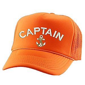 ALLNTRENDS Captain Embroidered Trucker Hat Adjustable Boat Embroidery Summer Beach Cap (Neon Orange)