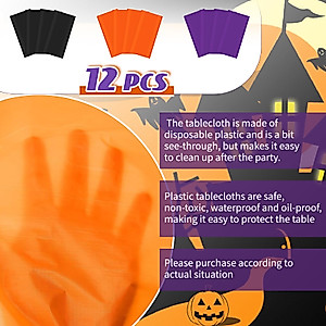 Yorcari 12 Pack Halloween Tablecloth Disposable Plastic 54 x 108 Inch Rectangle Tables Cloth Waterproof Disposable Plastic Table Cover for Halloween Party and Decorations (Black, Orange, Purple)