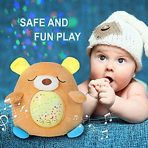 Baby Sleep Soother Happy Bear - Toddler Portable Sound Machine with Night Light Projector - Plush Toy Crib Soother with Music and Lights to Aid Sleep for Newborn