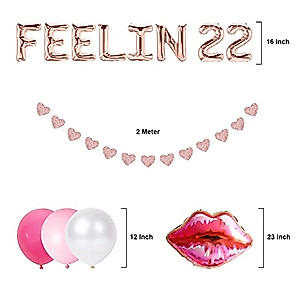 BRT Bearingshui 22nd Birthday Decorations Gifts For Her, FEELIN 22 Balloon Banner,22 Years Old Birthday, Happy 22nd Birthday Decorations Supplies for Women Girls