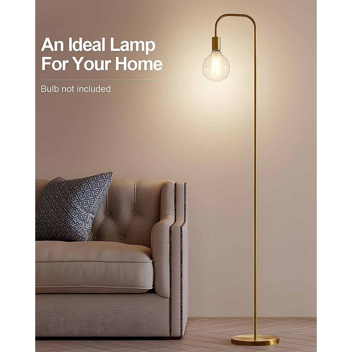 Oneach 63.75'' Industrial Antique Brass Gold Minimalist Floor Lamp for Living Room, Bedroom and Office