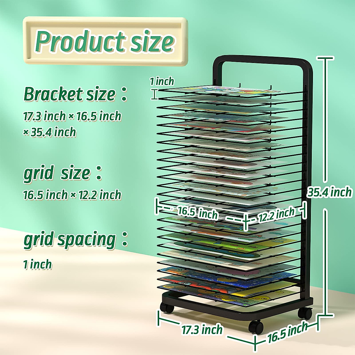 ZXMOTO Art Drying Rack Steel Drying Painting Racks Double Sided Wire Drying Shelf for Classrooms, Art Studio,Art Clubs,25 Shelves, 17x16x35Inches