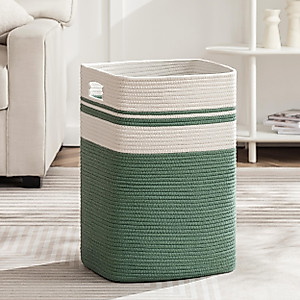 joybest Cotton Laundry Hamper, Large Woven Rope Basket with Handles for Living Room and Bedroom, Stylish Storage Basket for Clothes, Toys, and Blankets - 22x16x13 Inches Green