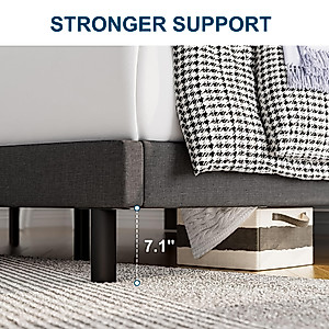 Generic Full Size Bed Frame Upholstered Platform with Headboard, Linen Fabric Wrap, Strong Frame and Wooden Slats Support, Easy Assembly No Box Spring Needed,Non-Slip and Noiseless, D Dark Grey