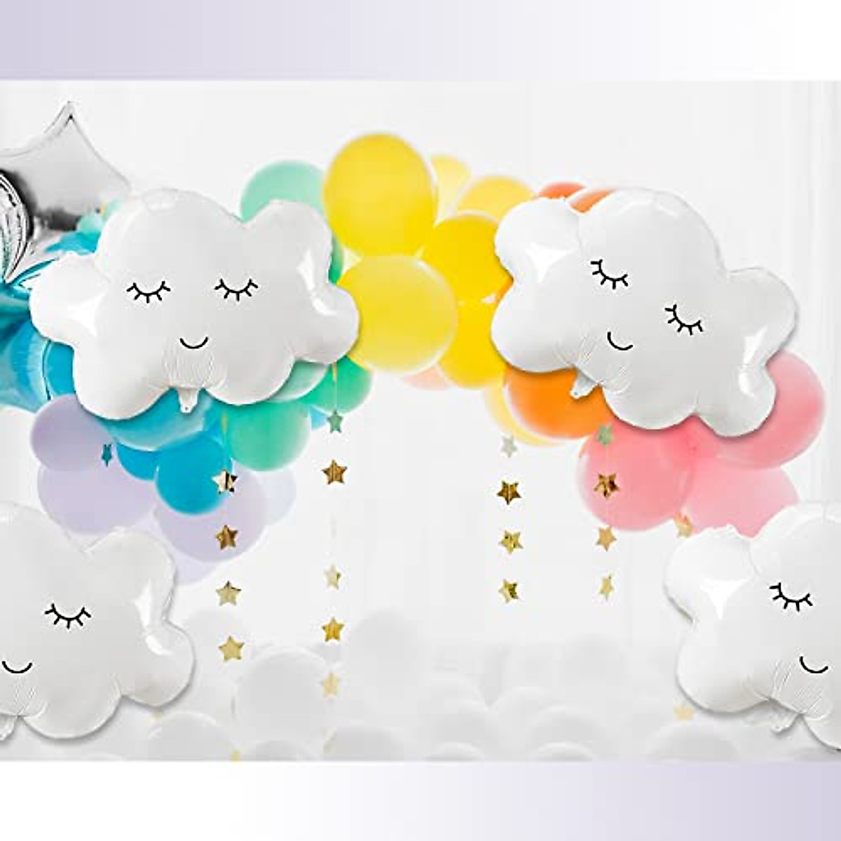 4 Pieces White Cloud Mylar Foil Balloons Smiling Face Balloons Party Supplies for Baby Shower Themed Party Wedding Engagement Decorations