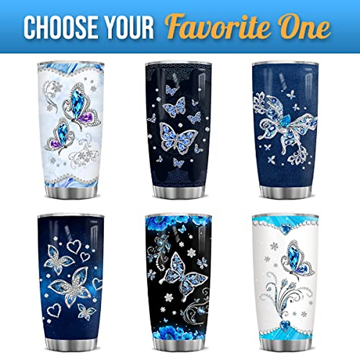 WASSMIN Personalized Butterfly Stainless Steel Vacuum Insulated Tumbler With Lid - Custom Name Tumbler 20 Oz 30 Oz Double Walled Insulated Coffee Cup for Gym Fitness Travel