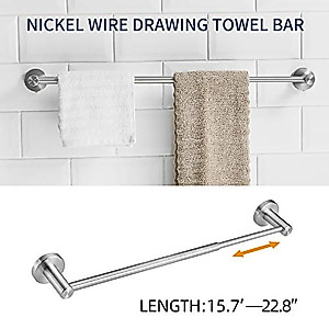 Hoimpro Adjustable 15.2 to 27.8 Inch Single Towel Bar for Bathroom, Expandable SUS304 Stainless Steel Bath Towel Holder, Wall Mount with Screws Towel Bar Rod Hotel Style, Brushed Nickel