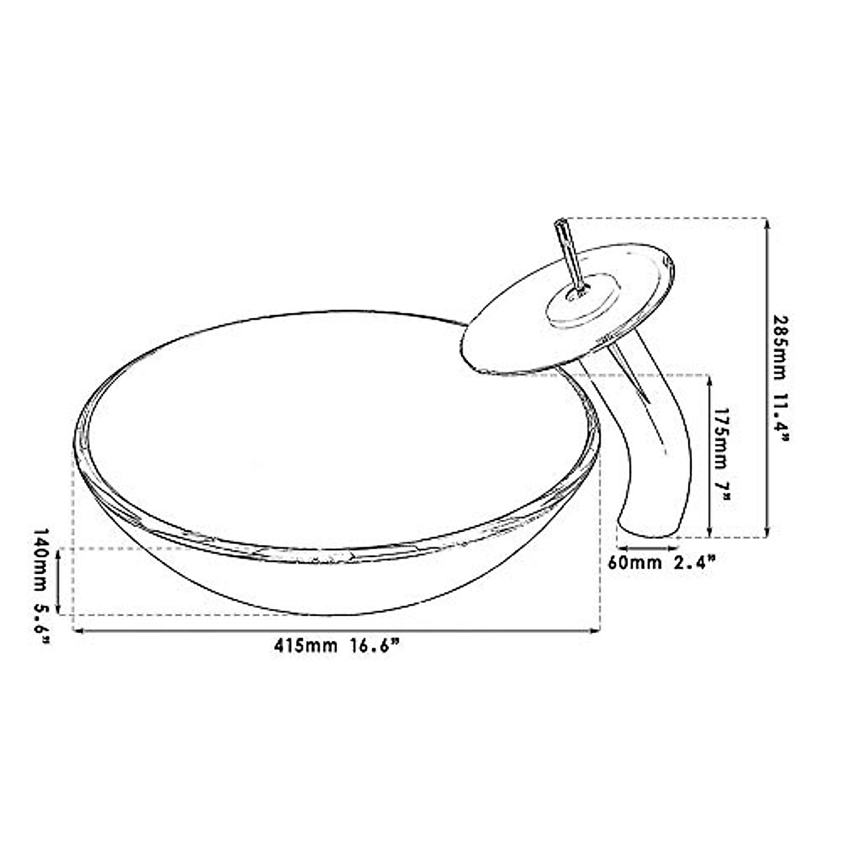 HM HomeMieco Clear Bathroom Sink Hand Painting Gold Fish Glass Vessel Sink Basin with Waterfall Faucet and Drain Combo,Round Glass Bowl Sink Above Counter Clear Bathroom Vessel Sink Set