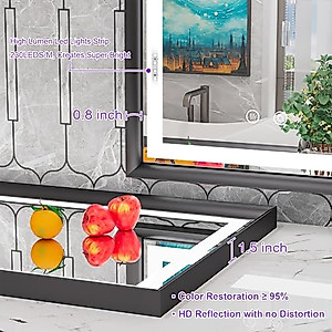 JSneijder 32x32 Inch LED Bathroom Mirror with Lights - Black Frame Lighted Mirror for Bathroom - Wall Mounted Dimmable Anti-Fog LED Vanity Mirror - Horizontal/Vertical, 6000K