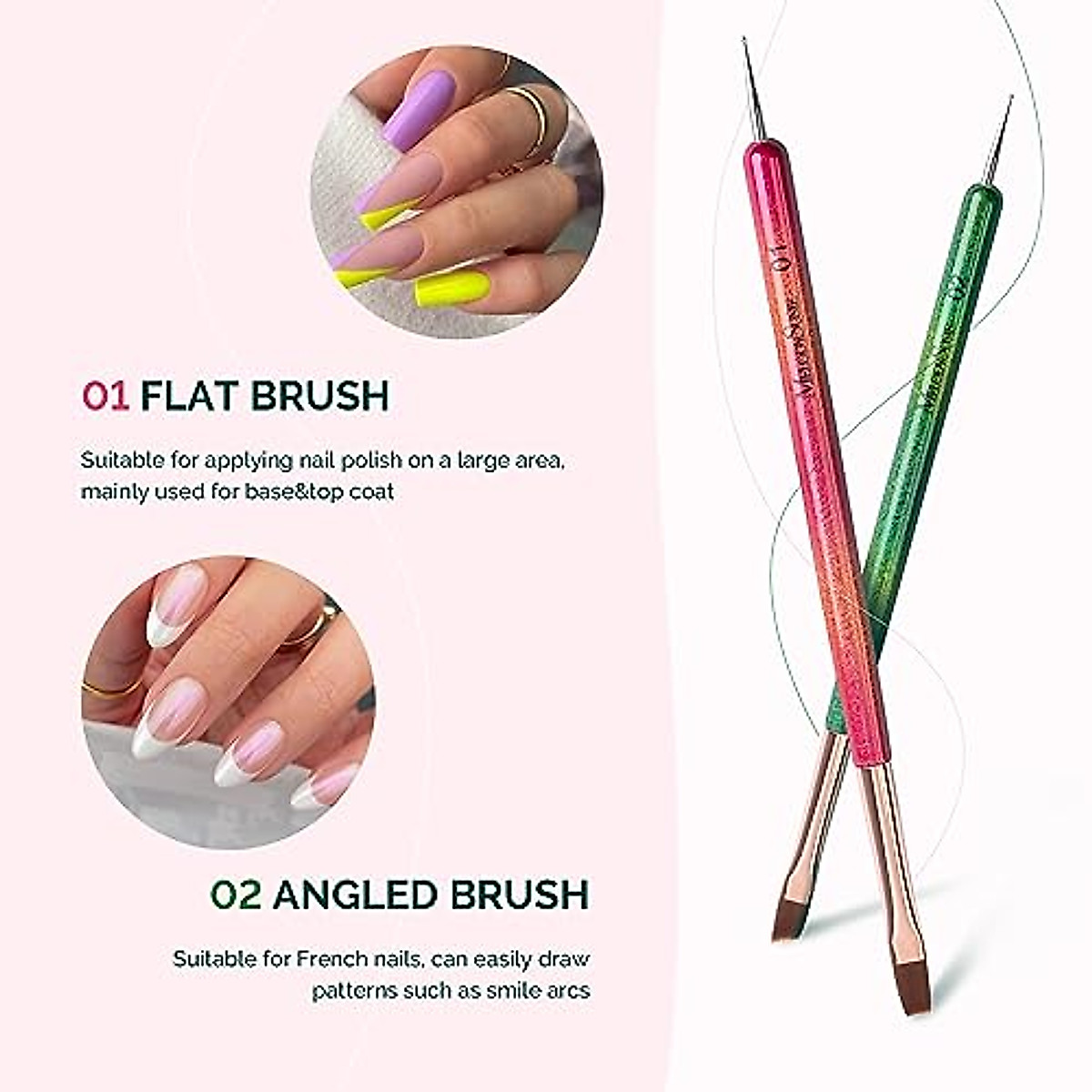 MelodySusie Nail Art Brushes Set,7pcs Professional Pen Nail Gel Brush,Nail Extension and Builder Brush,Liner Brush 2 Sizes Dotting Tools,Gradient Fashion Design for Home DIY Salon Use