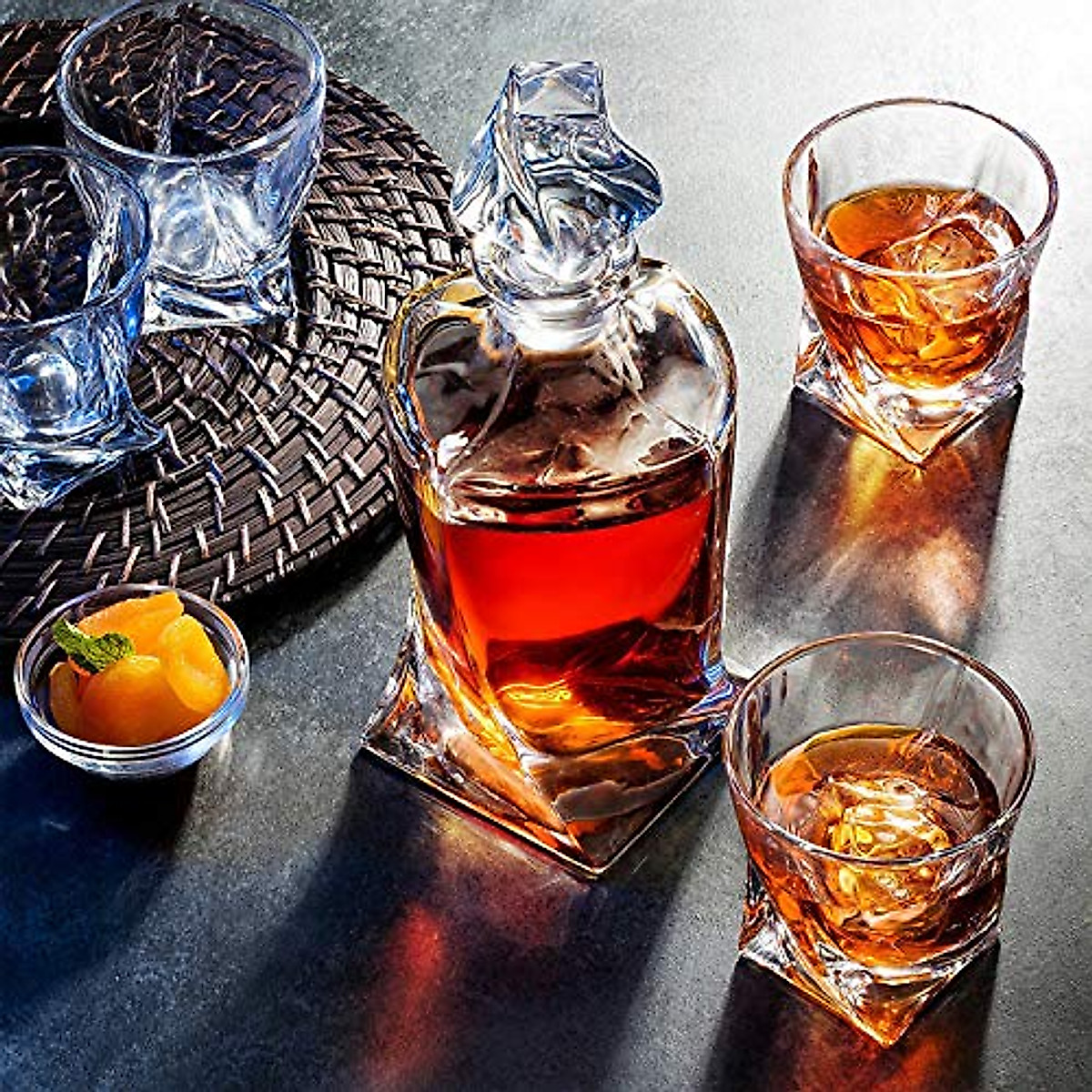 FineDine European Style Glass Whiskey Decanter & Liquor Decanter with Glass Stopper, 28 Oz.- With Magnetic Gift Box - Aristocratic Exquisite Quadro Design - Glass Decanter for Alcohol Bourbon Scotch.