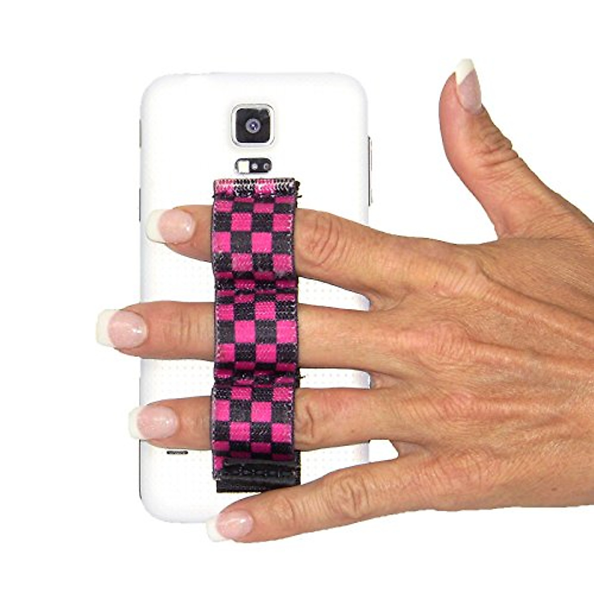 LAZY-HANDS 3-Loop Phone Grip - FITS Most - Black/Pink Checkers