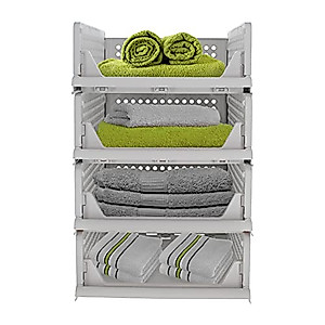 Creekview Home Emporium Stacking Drawer Organizer - 4pc Gray Plastic Stackable Drawers - Front Opening Storage Bins