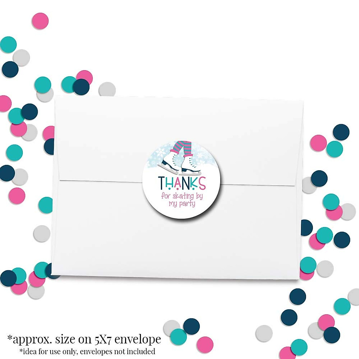 Ice Skating-Themed Thank You Sticker Labels for Girls, 40 2" Party Circle Stickers by AmandaCreation, Great for Party Favors, Envelope Seals & Goodie Bags