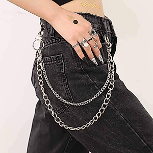 Hip Hop Pants Jean Chain Goth Punk Silver Trousers Chains Biker Heavy Thick Wallet Pocket Chains Silver Keychains Body Jewelry for Men and Women (Silver), Free sizes (1)
