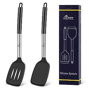 HOTEC Heat Resistant Silicone Solid Turner, Slotted Kitchen Spatulas set kitchen cooking utensils for Nonstick Cookware BPA Free