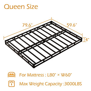 Maenizi Queen Box Spring 4 Inch Low Profile, Heavy Duty Metal Box Spring Bed Base with Fabric Cover, Mattress Foundation, Easy Assembly, Noise Free, Black