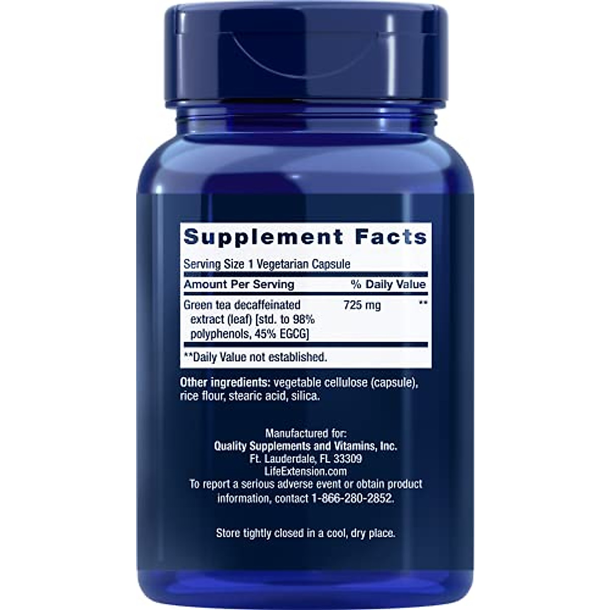 Life Extension Mega Green Tea Extract (98% Polyphenols) Decaffeinated, More Polyphenol Egcg Than The Equivalent Of Several Cups Of Green Tea - Vegetarian- Non-GMO, 100 Vegetarian Capsules