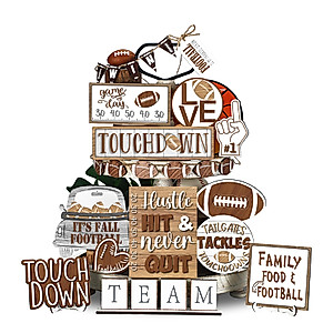 FairySandy 27 Pcs Football Tiered Tray Decor Farmhouse Football Decorations for Home Football Decor Rustic Wooden Football Ornament Football Table Centerpieces for Football Fans Club Home Supplies