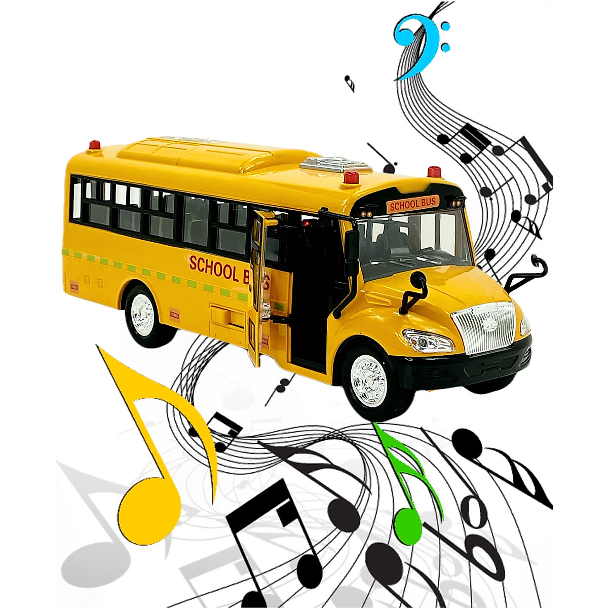 Big Daddy Huge Yellow School Bus with Lights and Cool Openable Doors Pull Back Toy School Bus with Sounds and Songs for Girls, Boys, Toddlers