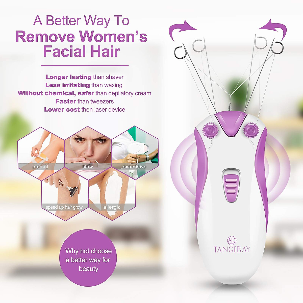 Cordless Electric Facial Threading Hair Removal for Women, Rechargeable Face Hair Remover Cotton Thread Epilator for Fast Removing Very Fine Vellus Hair on Face & Chin (Rose Red)