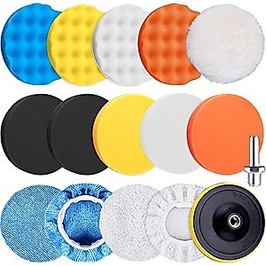 SIQUK 16 Pieces 5 Inch Buffing Pads Foam Polishing Pad Kit Polisher Pads Bonnets Wax Buffer Polish Pads Car Buffer Attachment for Drill