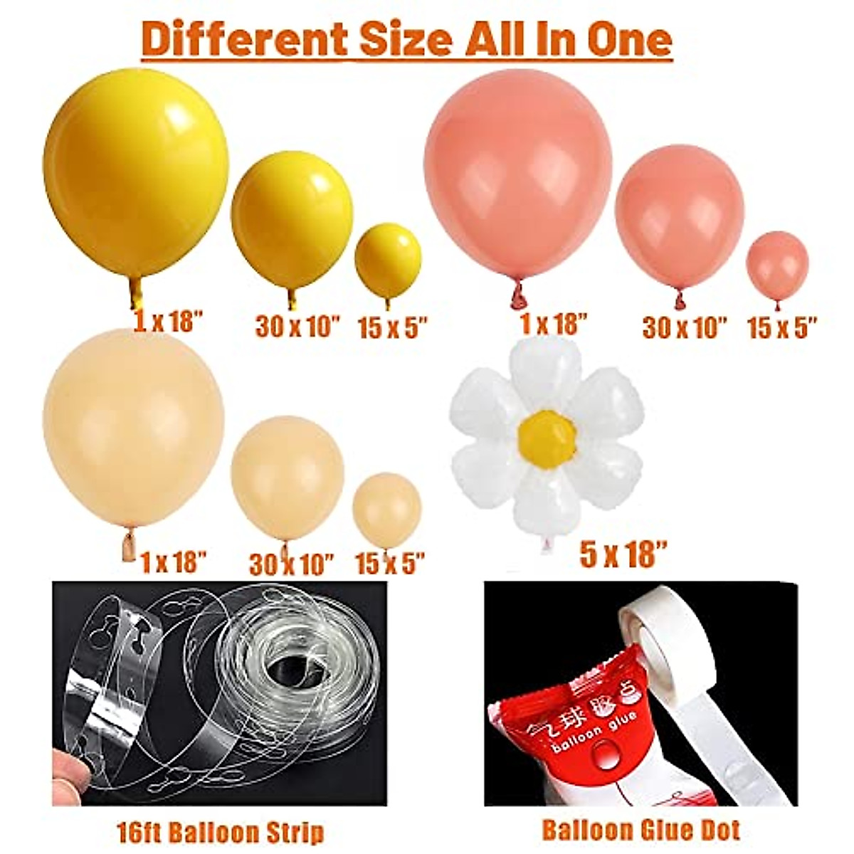 Beaumode Groovy Daisy Balloon Garland Arch Kit 143pcs for Floral Mother's day Best Mom Ever Boho Retro Spring Floral Girls One Two Birthday Baby Shower Party Decorations