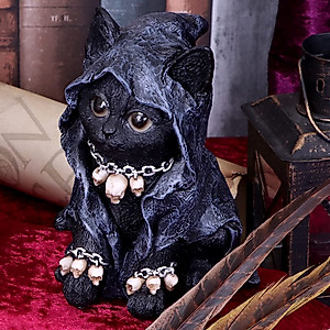 Nemesis Now Grim Reaper Cat Figurine, Hand-Painted Black Kitten with Olive Eyes and Skull Charms, Gothic Collectible Decor, 16cm