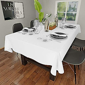 Encasa Homes Solid Color Cotton Canvas Tablecloth - for Family Dinners, Festivals, Indoor & Outdoor Parties and Everyday Use, 100% Cotton, Rectangular, Washable (57"x72", 6 feet, White)