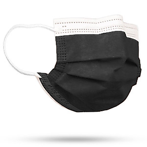 4-Ply Breathable Disposable Face Mask - Made in USA - Comfortable Elastic Ear Loop Multiple Colors (50, Black and White)