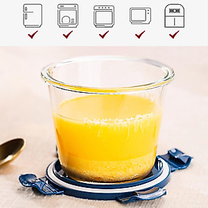 binsakao Glass Food Storage Containers, 21 oz Glass Soup Containers with Lids, Meal Prep Container Glass Bowls, Freezer, Microwave and Dishwasher Safe - Pack of 4 (Clear)