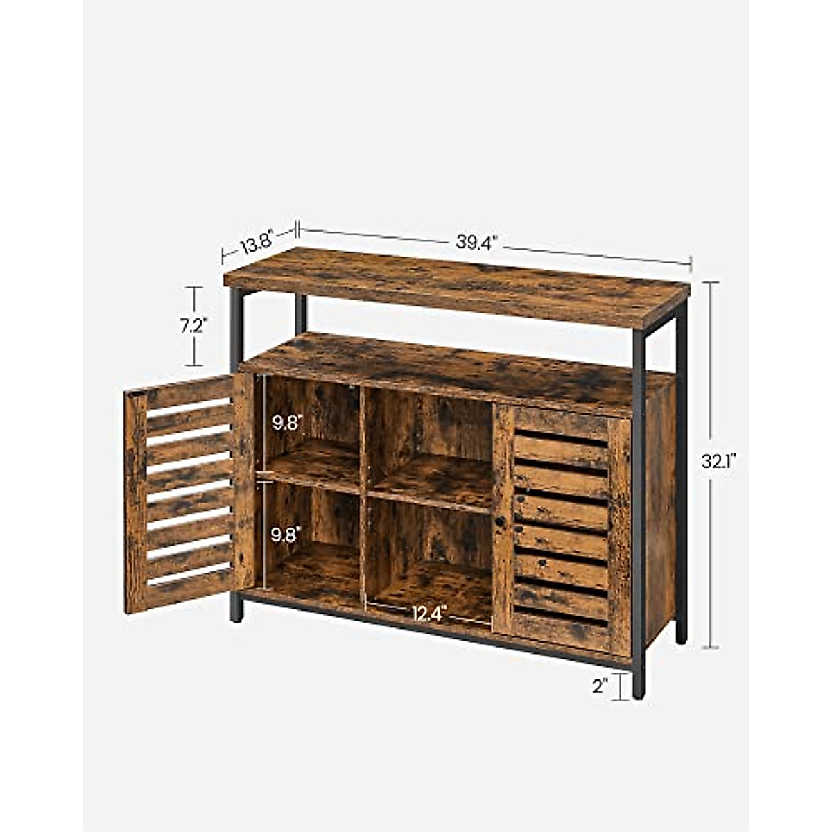 VASAGLE Buffet Cabinet, Sideboard Storage Cabinets with Compartments, Adjustable Shelves, Louvered Doors, 13.8 x 39.4 x 32.1 Inches, Rustic Brown and Black