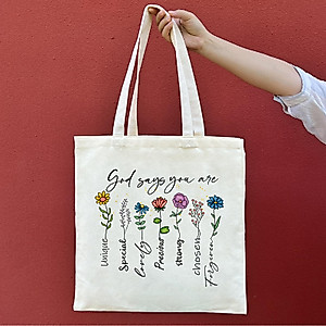 Haukea God Says You Are Bible Canvas Tote Aesthetic Floral Christian Tote Bags Inspirational Gifts for Women Faith Based Gifts Religious Gifts Church Bags