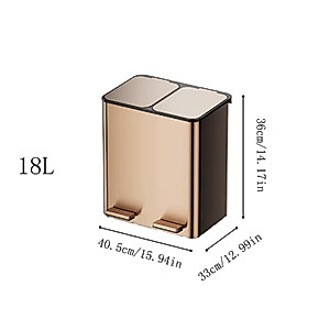 Trash Can 18L/24LHousehold Stainless Steel Trash Can Large Classified Trash Can Kitchen Living Room Office Double Trash Wastepaper Basket Trash Can Wastebasket (Color : Gold, Size : 18l)