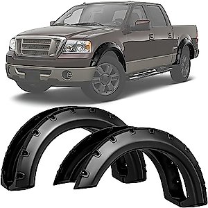 LEDKINGDOMUS Fender Flares Kit Compatible for 2004-2008 Ford F150 Styleside, 2006-2008 Lincoln Mark LT, Dura-Flex Material Smooth Black Finish Front Rear Wheels Pocket Rivet Style