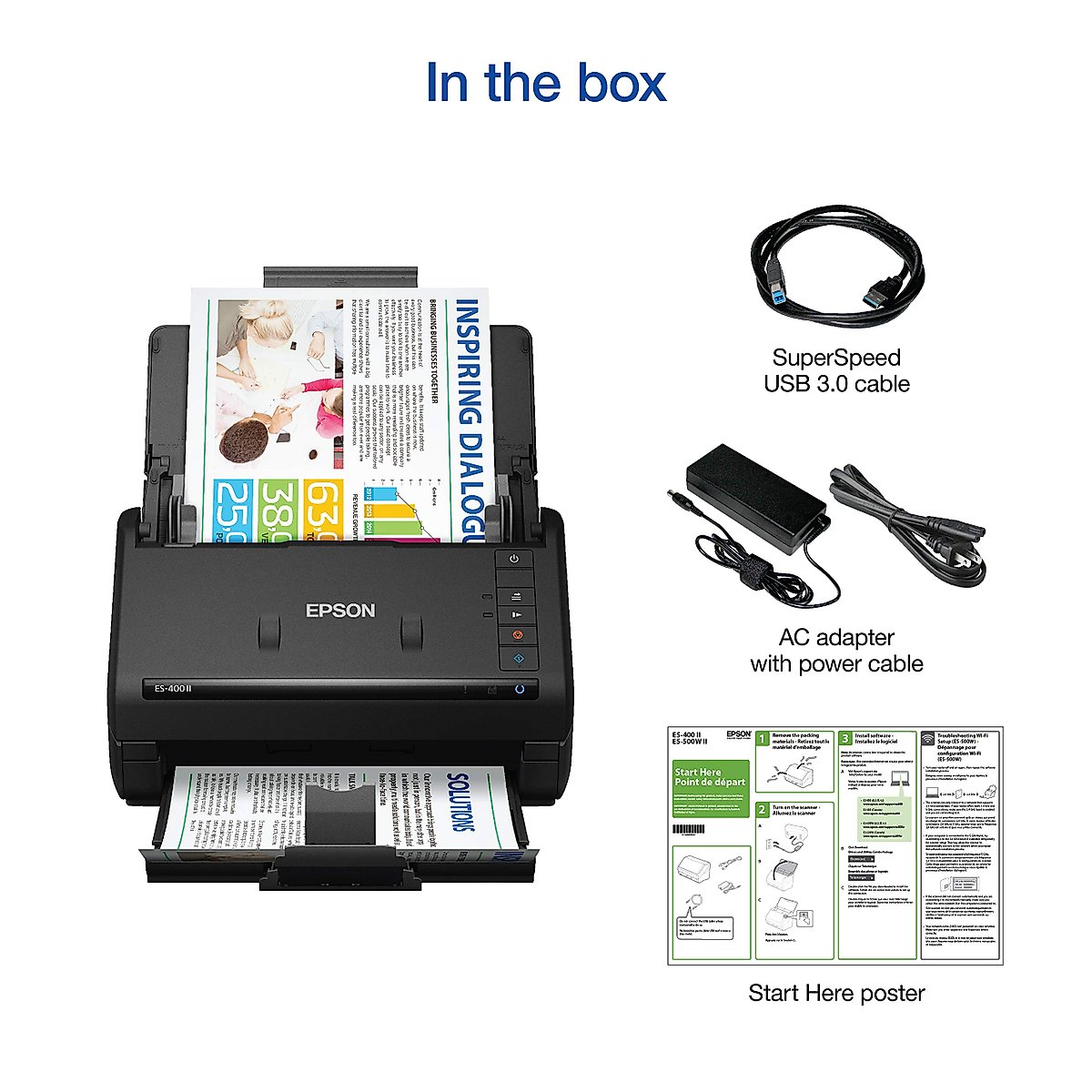 Epson Workforce ES-400 II Color Duplex Desktop Document Scanner for PC and Mac, with Auto Document Feeder (ADF). Full 1-Year Warranty (Renewed)