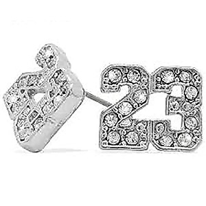 Michael Jordan Jumpman 23 Basketball Silver Tone CZ Stud Hip Hop Bling Earrings
