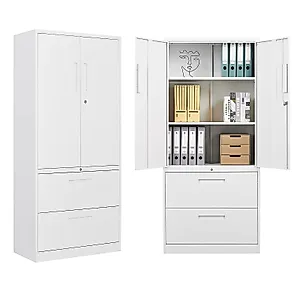 AFAIF Metal File Cabinets, Lateral Filing Cabinet with 2 Drawers,70" H File Cabinet for Home Office, Office Storage Cabinet with Adjustable Storage Shelves for Letter/Legal/A4 Size Files,White