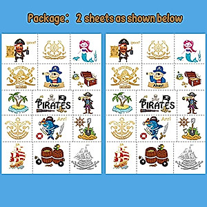 Partywind 30 Styles Pirate Temporary Tattoos for Kids, Pirate Party Favors Birthday Decorations Supplies for Boys and Girls, Pirate Fake Tattoos Stickers Games Accessories (2 sheets)