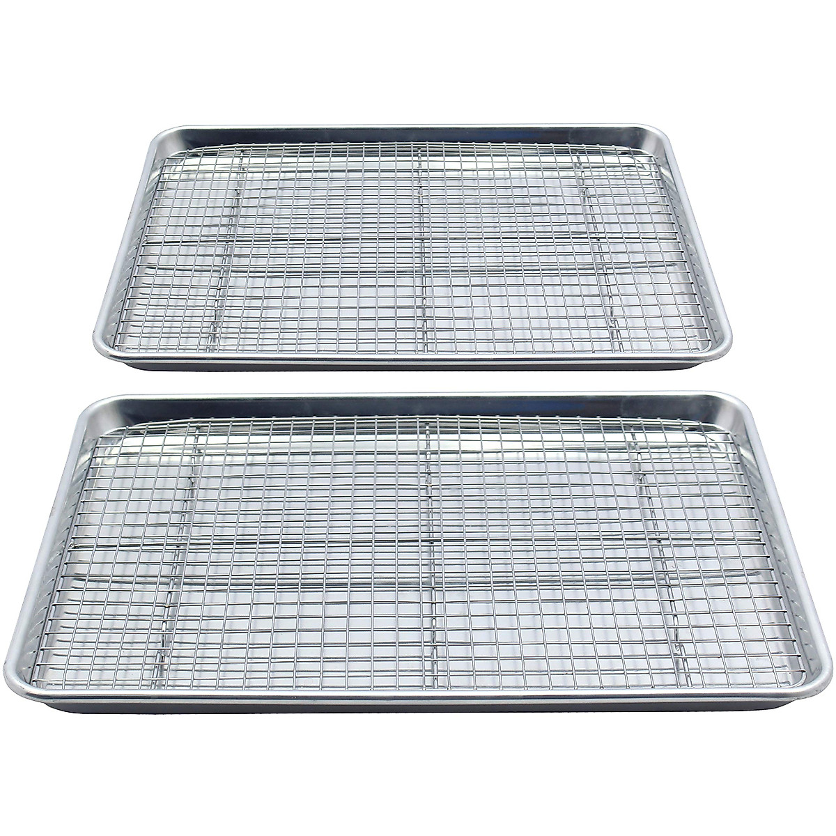 Checkered Chef Baking Sheet Set - Set of 2 Large 18" x 13" Stainless Steel Half Pans for Baking w/ Oven Safe Cooling Racks (2 Pack)