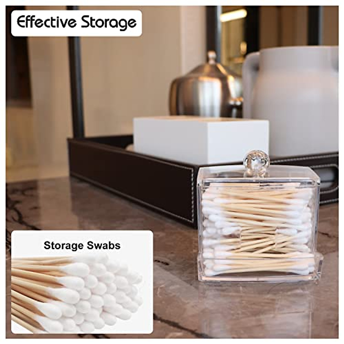 Qihomy Square Cotton Swab Storage Container - Transparent Apothecary Jars With Lids Unbreakable Cotton Ball Qtip Holder With 2 Types Take Out Ways Bathroom Canisters Jars