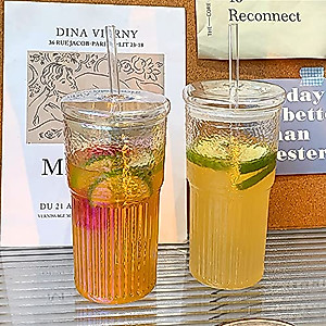 CAYOREPO 2 Packs 20 oz Glass Cups with Lids and Straws, Glass Coffee Tumbler, Tumbler Water Glass, Water Bottle, Thick Wall Glass Coffee Mug Iced Tea Cup (Clear (2Pcs 20oz))