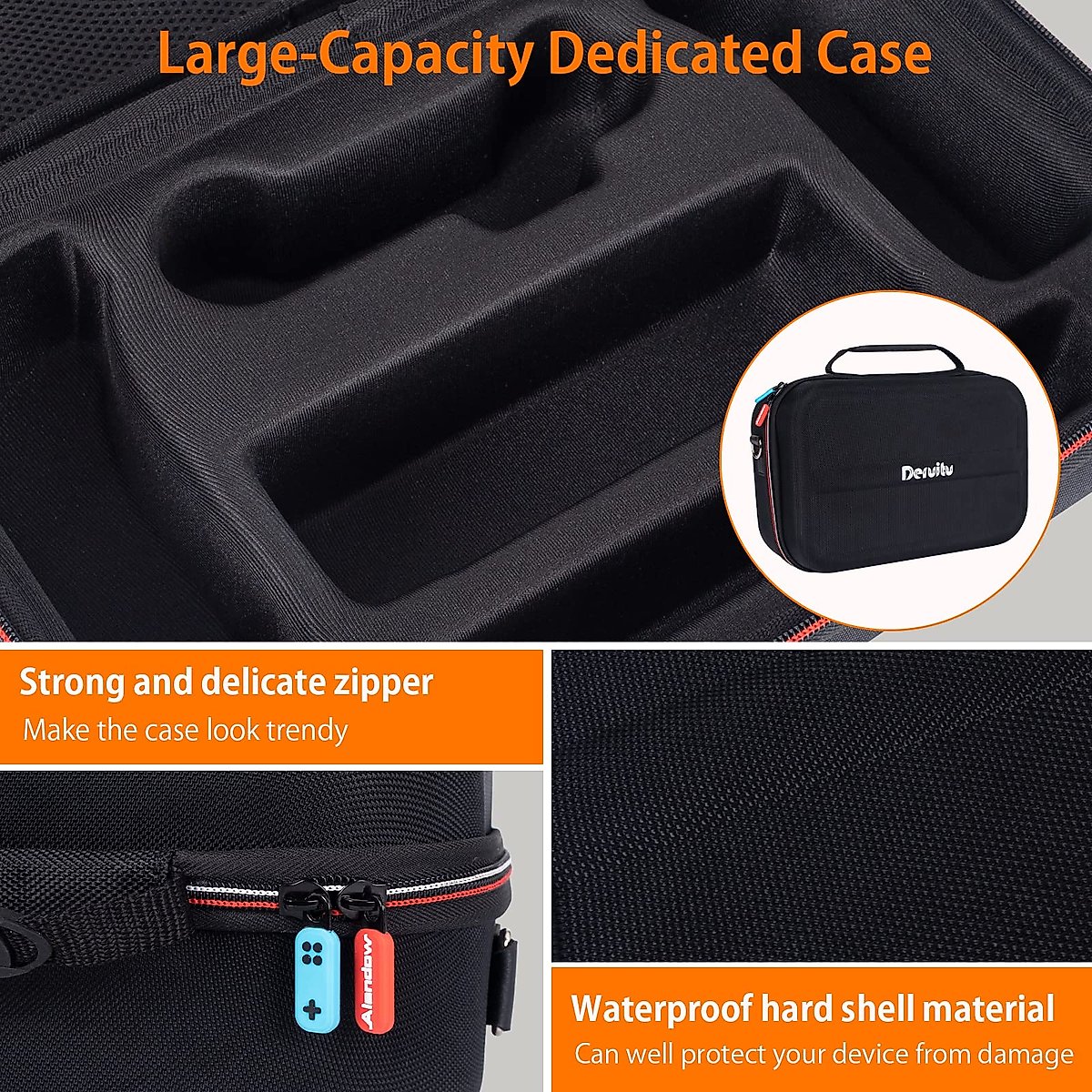 Deruitu Carrying Case Compatible with Nintendo Switch/Switch OLED Model - Portable Travel All Protective Hard Messenger Bag Soft Lining 18 Games for Switch Console Pro Controller & Accessories, Black