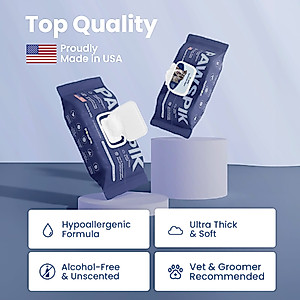 Made in USA Premium Pet Wipes with All Natural Ingredients for Dogs & Cats, Body, Ears, Face, Butt & Paws - 8x8 Inch Large - Unscented, Ultra Thick, Hypoallergenic & Alcohol-Free (1 Pack (100 pcs))