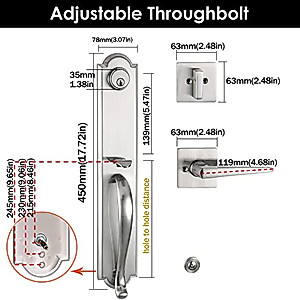 HISAFE Front Door Handle Double Door Lock Set with Camelot Trim in Satin Nickel, Entrance Handle Set with Deadbolt and Lever, X-2018SET